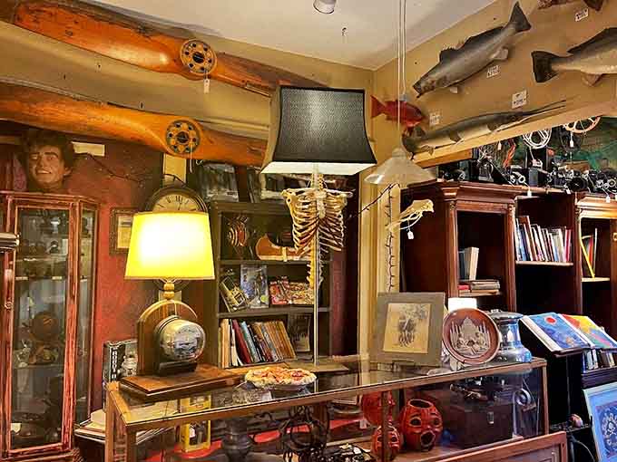 A lamp made from actual human bones? Just another normal decorating choice in this cabinet of curiosities where weird is wonderful.