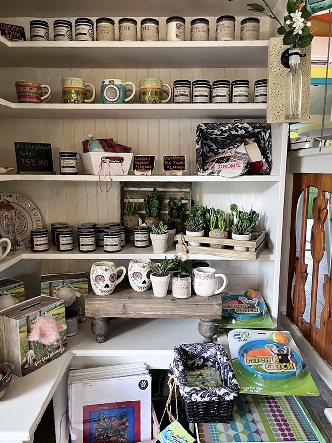 Shelves lined with character &ndash; each mug and trinket tells a story in this carefully curated corner of Keys charm.