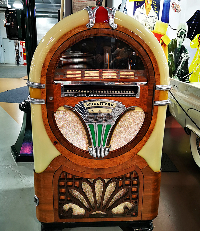 Jukebox: This Wurlitzer beauty once turned nickels into magic, its bubbling tubes and glowing facade the nightlife centerpiece of diners across America.
