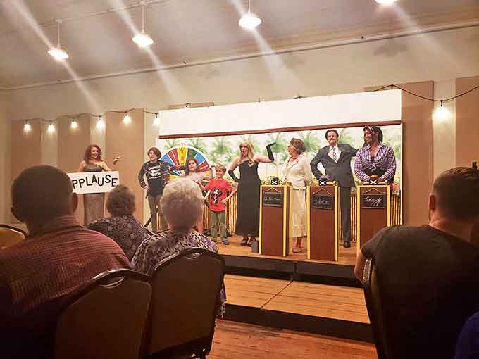 Game show contestants line up on stage, proving this historic venue embraces both traditional performances and contemporary entertainment formats.