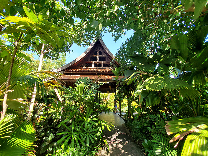 This traditional pavilion nestled among tropical foliage offers shade and style &ndash; architecture that Instagram filters can't improve.