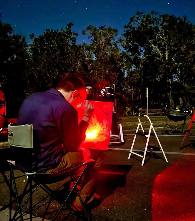 Red light preserves night vision while allowing astronomers to make notes on their celestial discoveries.