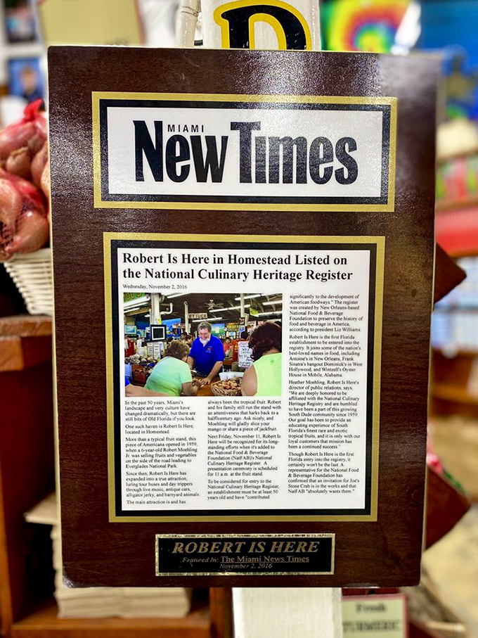 Fame in print! This Miami New Times recognition confirms what locals have known for years &ndash; Robert Is Here isn't just a fruit stand, it's a cultural institution.