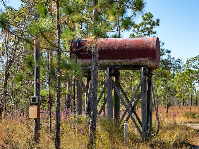 Not just rusty infrastructure &ndash; this vintage storage tank stands as a sentinel of the preserve's transition from working forest to protected paradise.