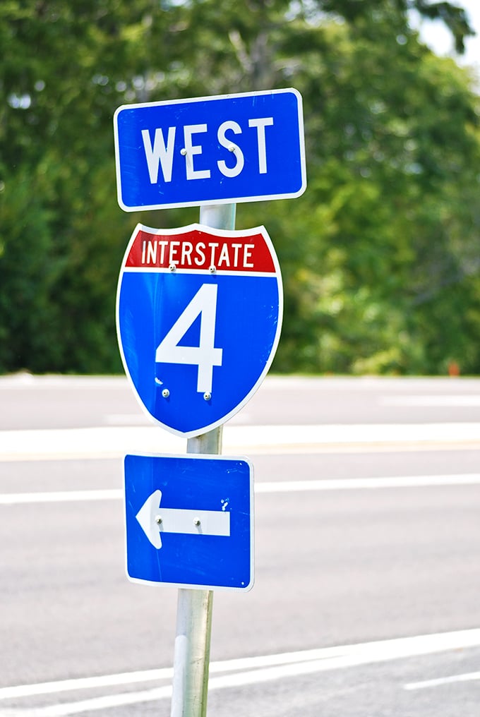 The Interstate 4 West sign stands innocently enough, giving no hint of the paranormal activity reported along certain stretches.