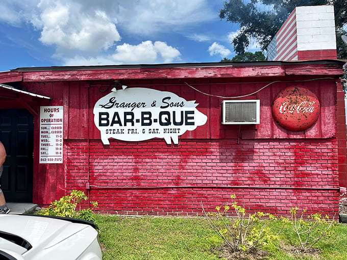 Granger & Sons' bright red exterior matches the passion this family puts into every rack of ribs.