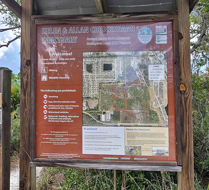 The sanctuary map reveals a network of trails through various habitats, each offering different wildlife viewing opportunities.