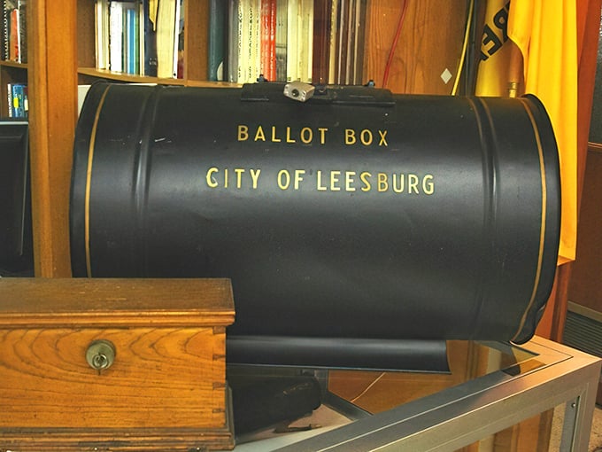 Democracy in a drum &ndash; this historic ballot box once collected the voices and choices of Leesburg citizens, a humble vessel of civic participation.