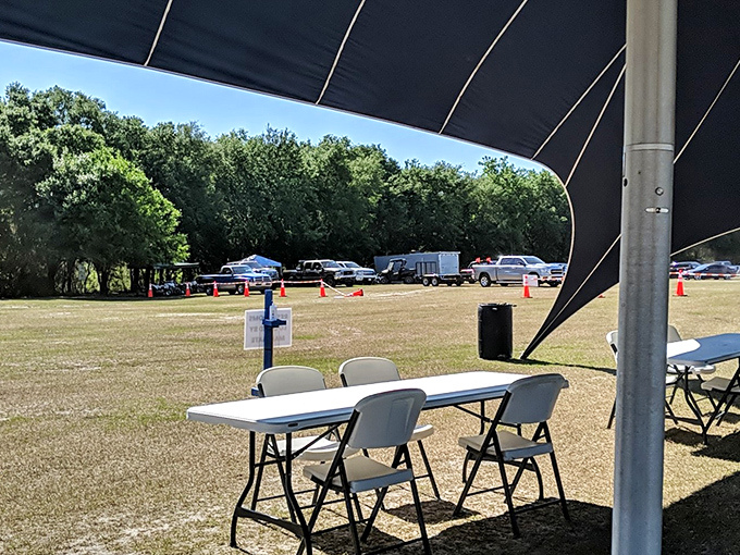 The gathering spot where strangers become friends, sharing trail tips and tall tales between rides under the protective canopy.