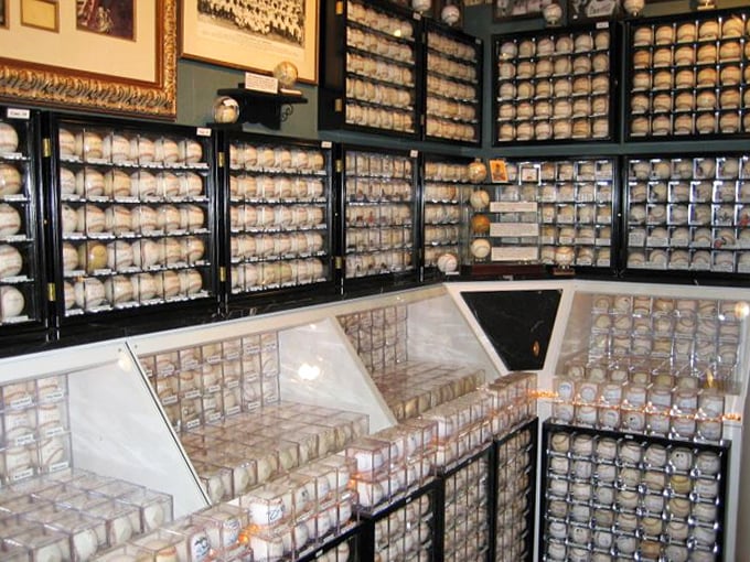 Individual display cases give each baseball the VIP treatment it deserves, like tiny leather celebrities at an exclusive event.