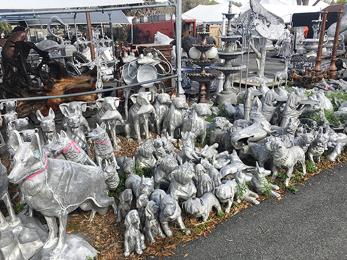 An army of concrete companions stands at attention, ready to guard your garden from the terrible threat of being too ordinary.