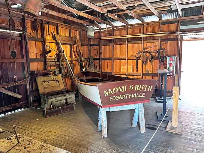 Craftsmanship floats proudly in the Fogarty Boat Works, where wooden vessels were built by hand before fiberglass changed everything.