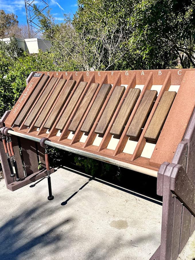 Outdoor musical instruments invite impromptu concerts, giving every child a chance to be a composer and proving that nature provides the perfect concert hall.