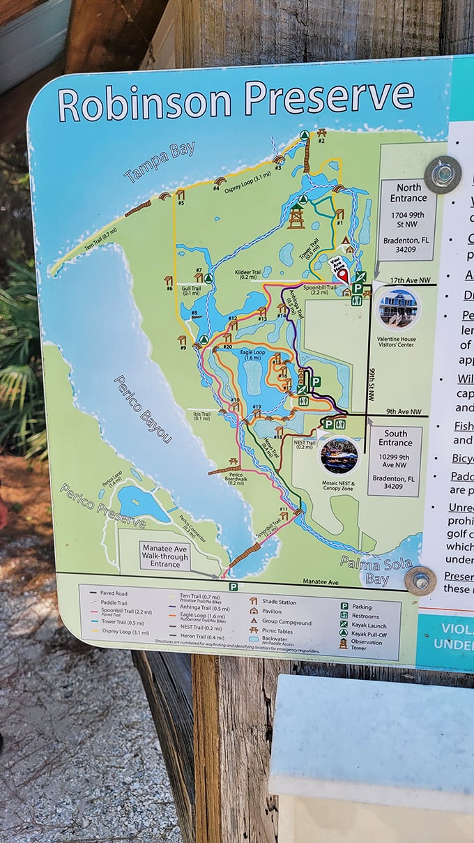 The preserve map reveals a network of trails and waterways to explore. X marks the spot where your next adventure begins!
