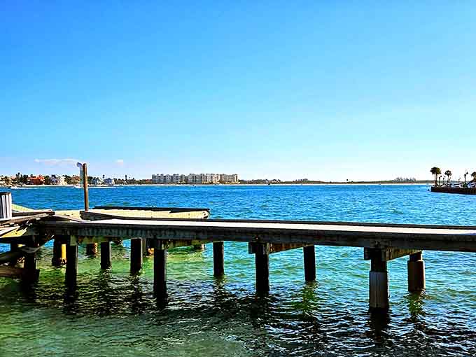 Wooden docks and turquoise water create a scene so perfect it looks like someone's screensaver come to life.