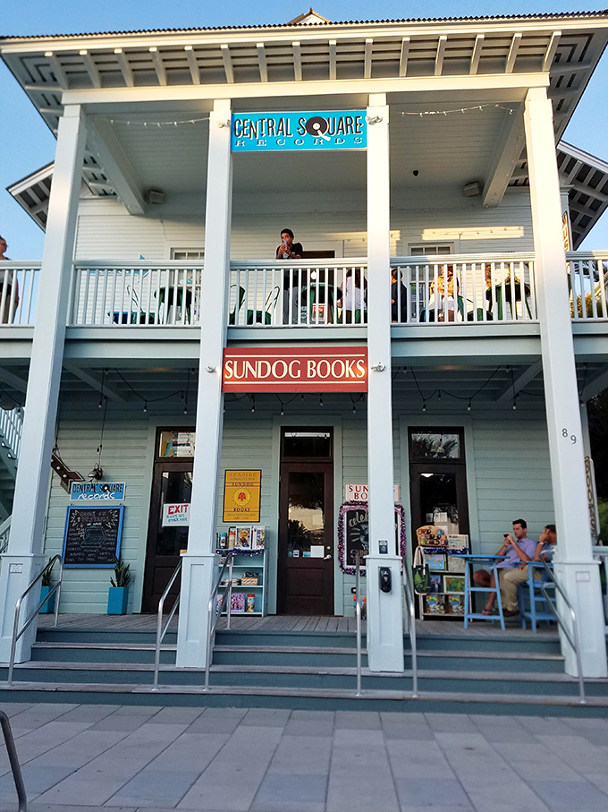 Evening transforms the storefront into a glowing literary beacon &ndash; like a lighthouse for the intellectually curious along 30A's cultural coastline.