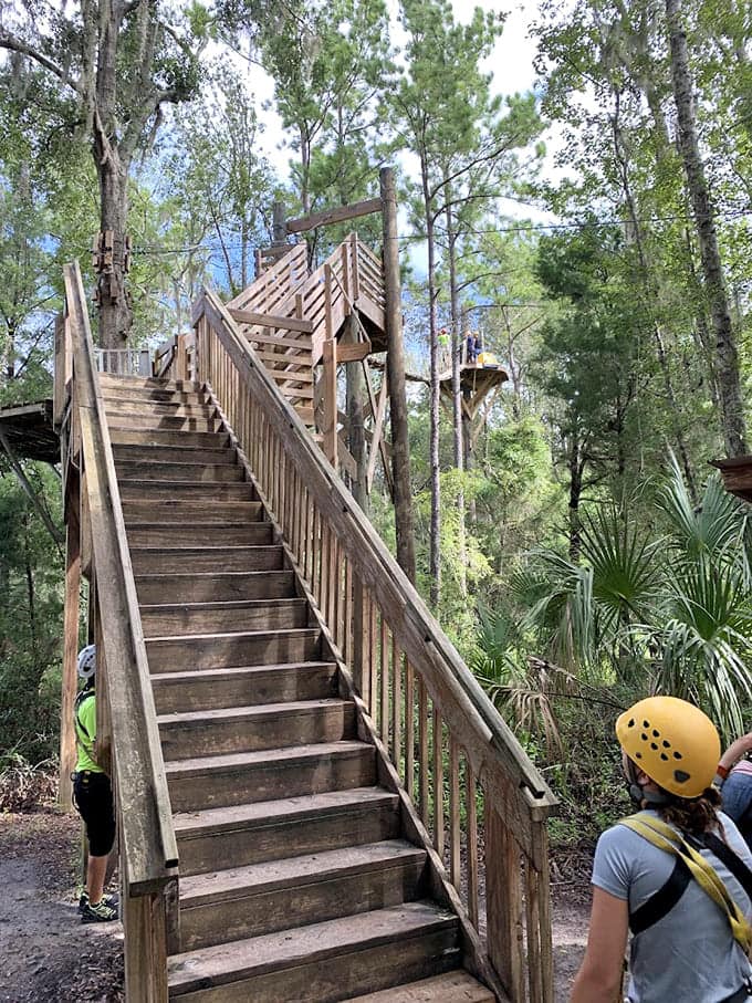 The stairway to adventure, where anticipation builds with every step toward the launching platform high above the stunning landscape.