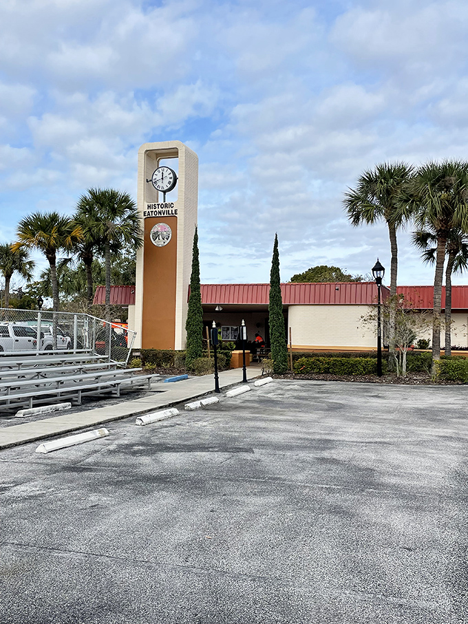 Historic Town Hall stands proudly with its distinctive clock tower, marking both time and Eatonville's place in American history.