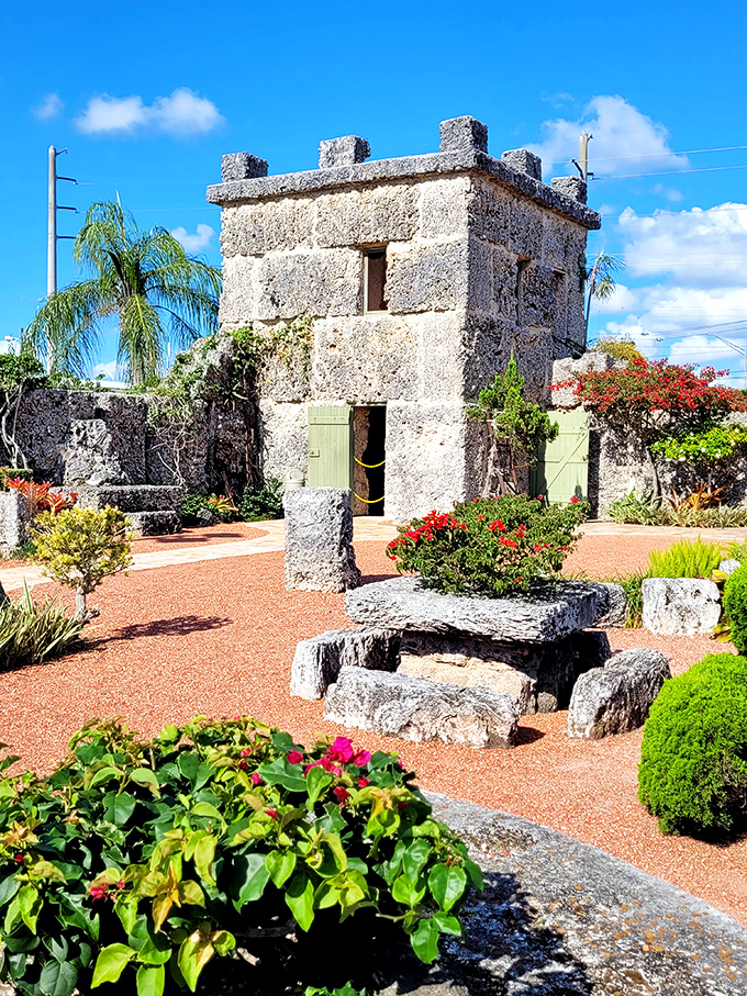 Built for love, but full of mystery! Enjoying a bright Florida day exploring the impressive, hand-carved coral architecture.