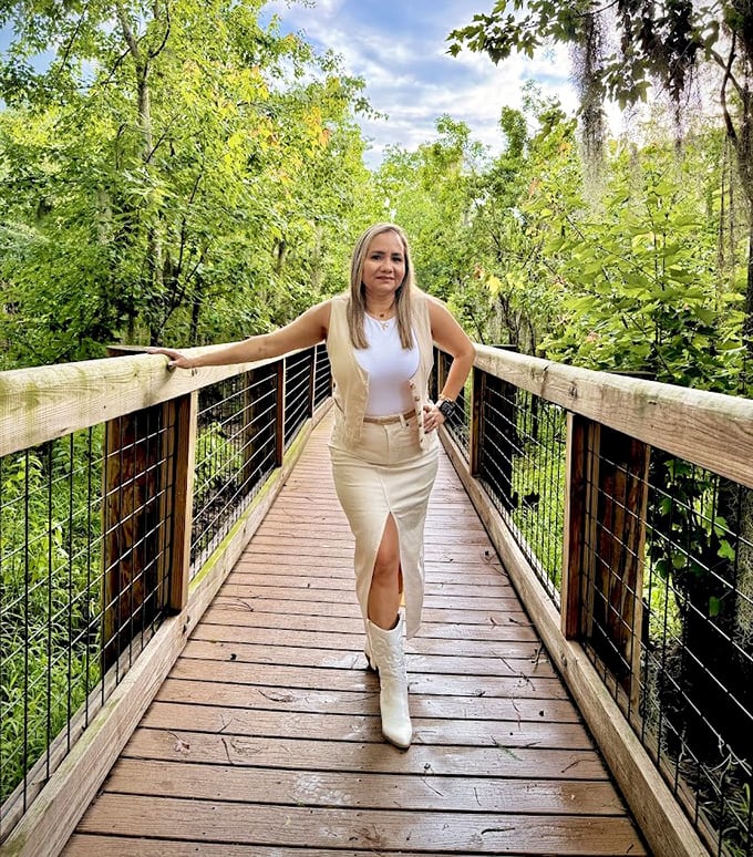 Nature's walkway creates the perfect backdrop for contemplative strolls or impromptu fashion shoots&mdash;versatility at its finest.