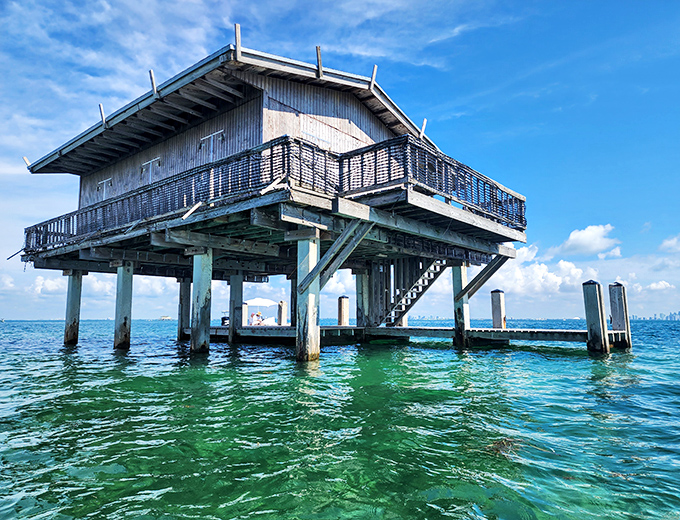 Weathered by salt and sun, this stilted structure reveals the practical ingenuity of builders who conquered the challenges of marine architecture.