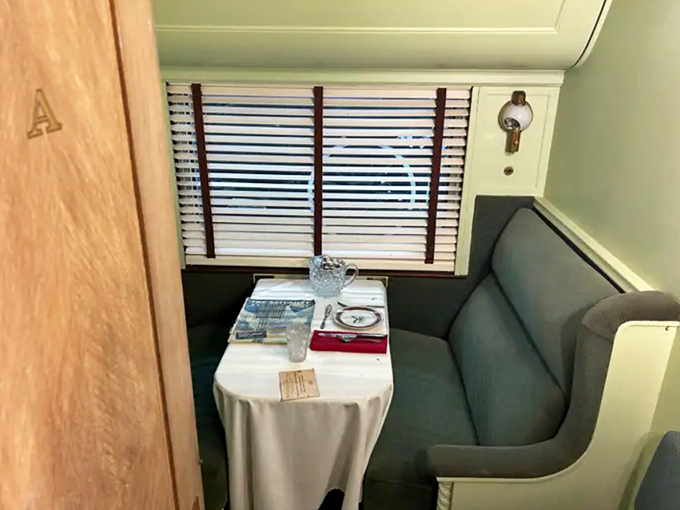 Imagine diplomatic breakfasts served at this intimate table setting, where coffee might come with a side of Cold War strategy.