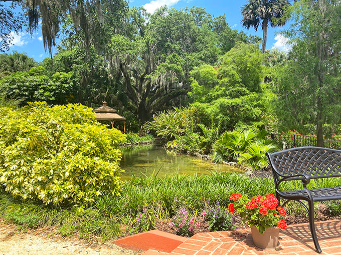A serene oasis where water reflects the surrounding greenery, creating a mirror world that doubles the beauty &ndash; nature showing off its math skills.