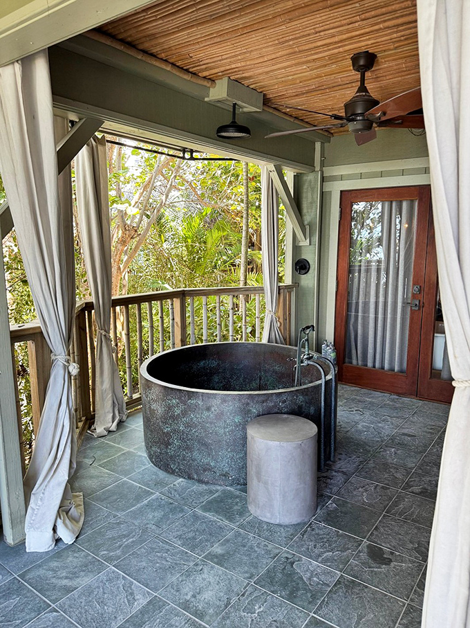 An outdoor copper soaking tub on a private veranda &ndash; because ordinary bathrooms are for ordinary vacations.