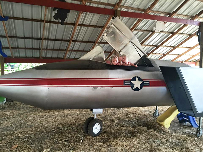 Future pilots test their skills in this grounded aircraft, proving that imagination flies higher than any actual plane could take them.