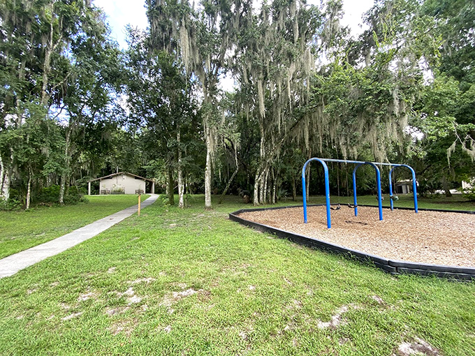 Playground in paradise: Even the kids' area seems magical when surrounded by trees that have witnessed centuries of Florida history.
