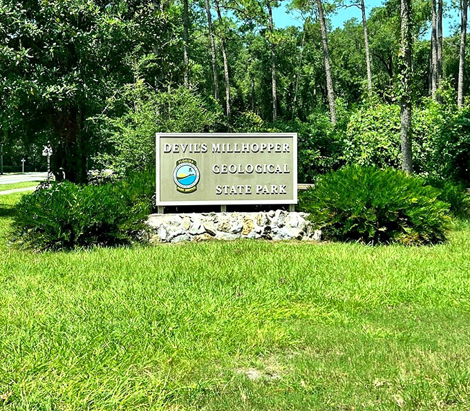 The unassuming entrance sign belies the drama that awaits—like finding the door to Narnia in an ordinary wardrobe, but with more limestone.