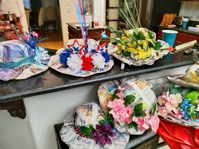 Colorful handmade hats burst with spring spirit! These festive creations at Springtime Tallahassee showcase local creativity with flowers, ribbons, and patriotic flair.