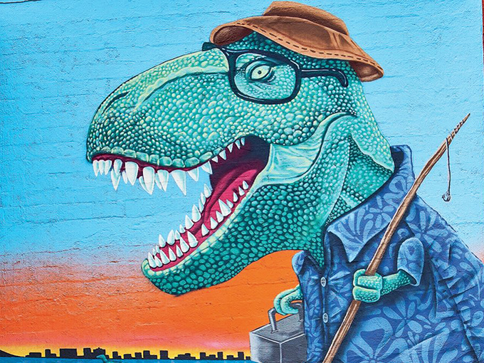 Even dinosaurs get in on the fun in St. Petersburg – this bespectacled T-Rex proves art history isn't just for the mammals.