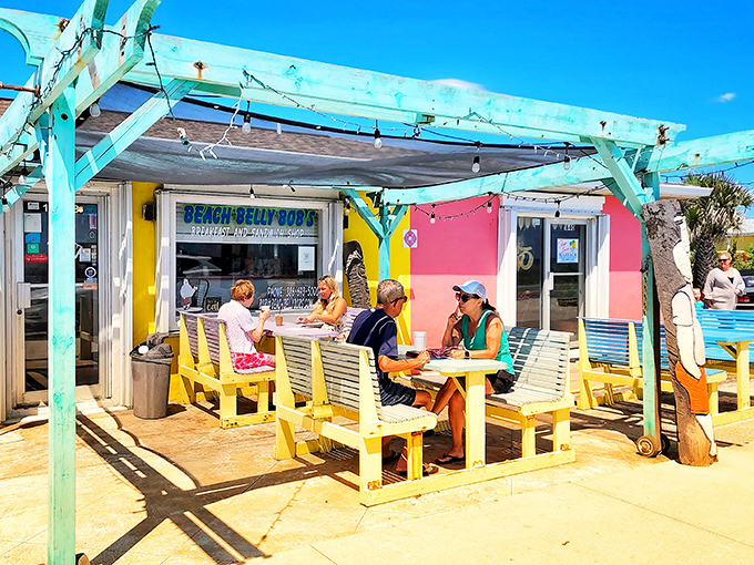 Beach Belly Bob's vibrant exterior matches its flavorful sandwiches &ndash; both colorful enough to brighten even the cloudiest beach day.