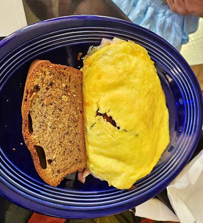 An omelet so fluffy it's basically defying the laws of physics and possibly gravity itself.