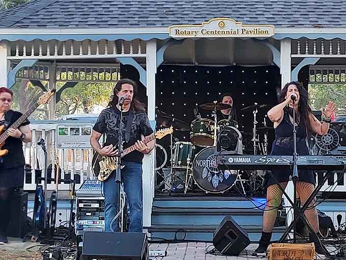 Live music fills the air during concerts, with local bands providing the soundtrack to perfect Florida evenings under swaying palm trees.