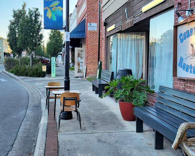 Benches along downtown sidewalks invite you to sit a spell, watch the world go by, and remember what relaxation feels like.