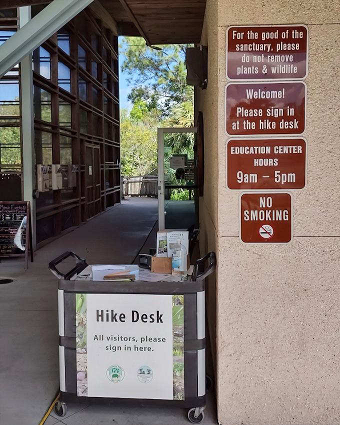 The hike desk &ndash; where friendly staff members transform from ordinary humans into walking encyclopedias of natural Florida knowledge.