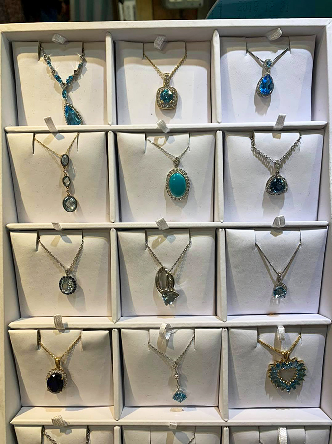 Turquoise treasures and glittering gems catch the light and shoppers' eyes &ndash; each pendant and ring waiting for its perfect match.