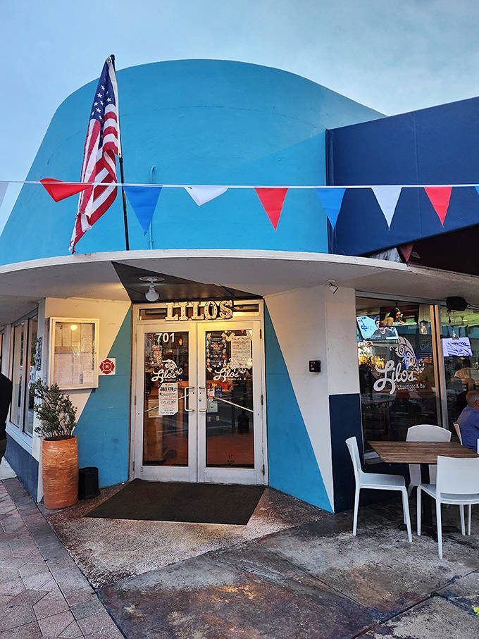Lilo's vibrant blue exterior and festive bunting promise global street food flavors that might ruin all other meals forever.