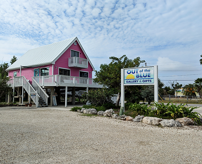 Out of the Blue Gallery's pink charm houses treasures created by local artists inspired by the surrounding natural beauty.