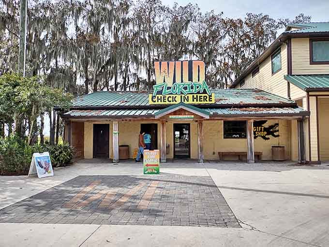 The unassuming entrance to Wild Florida promises authentic adventures without the flashy gimmicks of Orlando's more famous attractions.