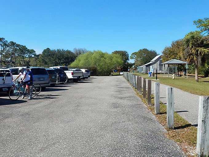 Adventure basecamp: The trailhead parking area fills with vehicles of explorers ready to trade engine noise for birdsong and breeze.