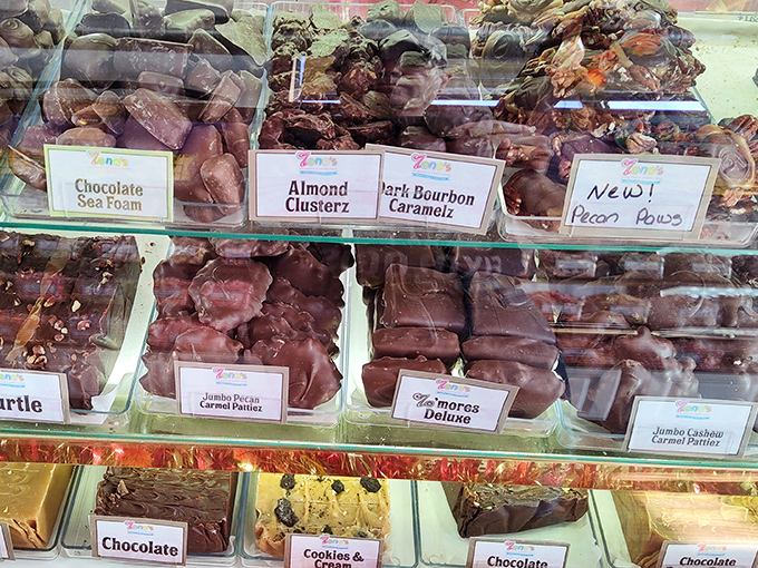 Display cases showcase treats arranged with the kind of care usually reserved for crown jewels, except these you can actually eat.