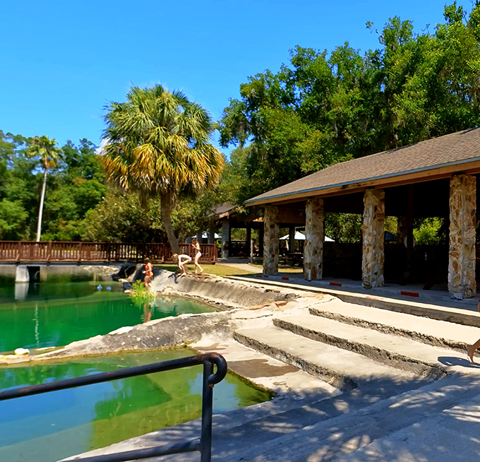 This rustic pavilion provides welcome shade after hours of aquatic exploration &ndash; because even mermaids need lunch breaks.