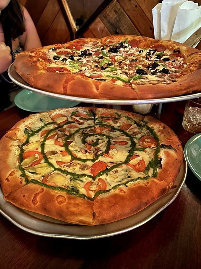 A study in contrasts: vibrant toppings on golden crust, where every bite tells a different story.