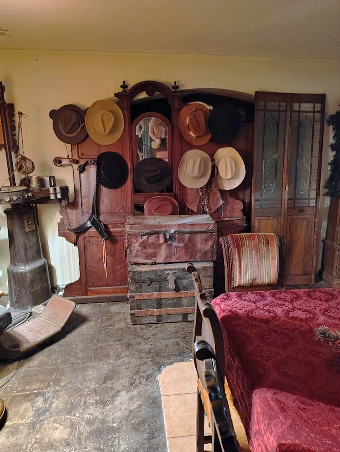 Vintage hats transform from mere accessories into an artistic installation, telling stories of fashion across decades with silent eloquence.