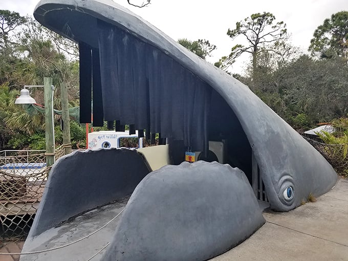 Whale of a welcome: This massive whale mouth entrance creates an unforgettable gateway to the zoo's marine conservation exhibits.