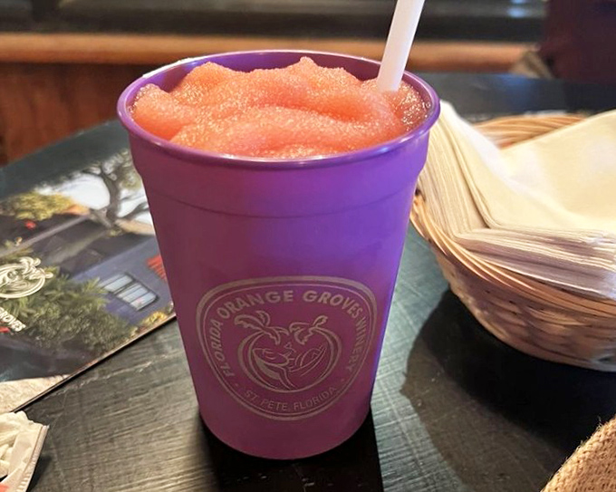Wine slushy: A bright purple cup holds frozen wine that's the adult version of a childhood treat &ndash; perfect for Florida's perpetual summer.