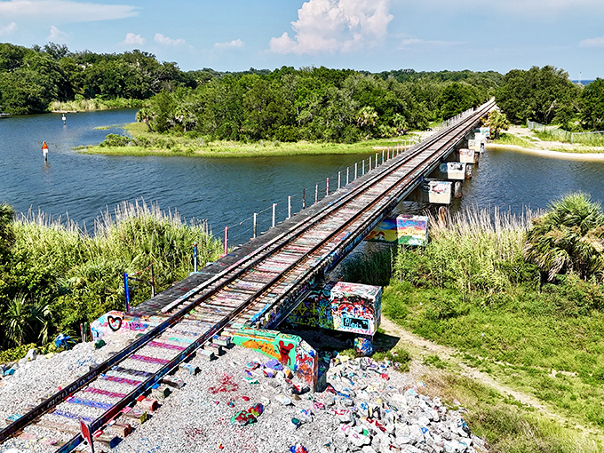 From above, the full scope of this collaborative masterpiece becomes clear, stretching in every colorful direction.